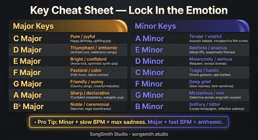 Suno Key Cheat Sheet — Lock In the Emotion of Your Song | SongSmith ...